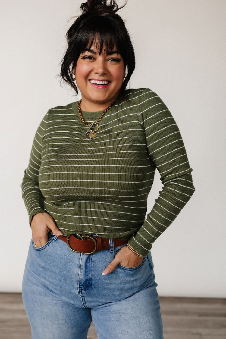 Erin Striped Sweater - Olive – Mindy Mae's Market