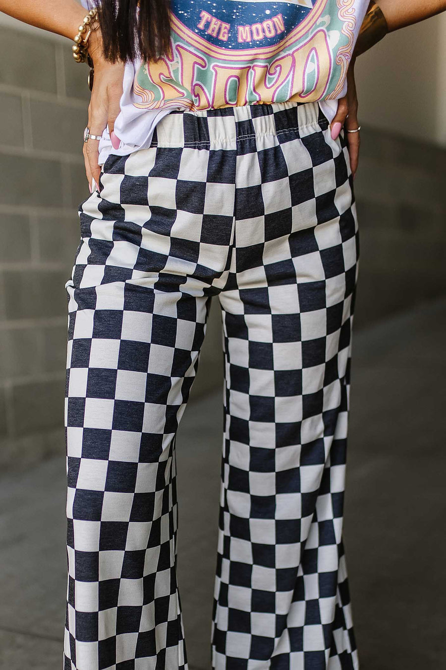 White and Black Checked Comfy Wide Leg Pants | Checkmate Pants – Mindy ...